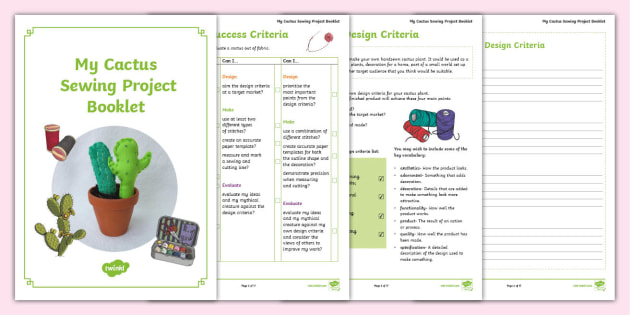 Editable My Cactus Sewing Project Booklet (teacher made)