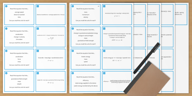 * NEW * Edexcel Combined Science Physics Equations Flashcards
