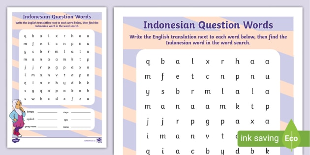 Question Words Word Search Indonesian F-2 (teacher made)
