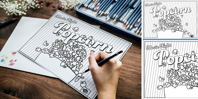 * NEW * Popcorn Movie Night Colouring Sheet | Twinkl Party