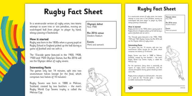 Rio 2016 Olympics Rugby Fact Sheet (teacher made)