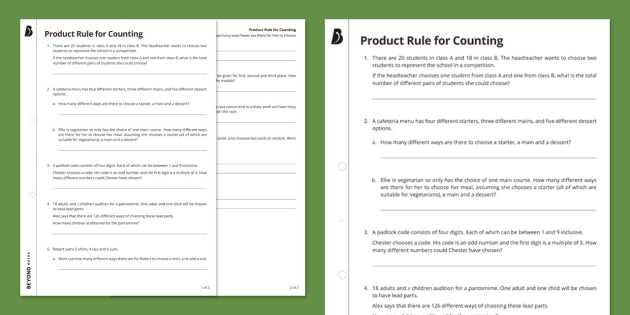 Product Rule for Counting Worksheet (teacher made)