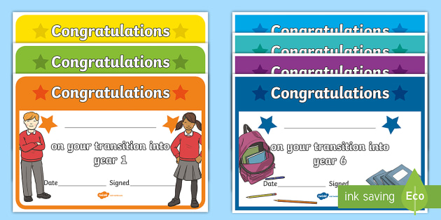 Transition Award Certificates - End of School Year Transition Certificates