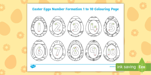 Easter Eggs Number Formation 1 to 10 Coloring Page