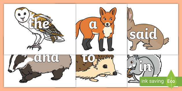 100 High Frequency Words on Woodland Animals Display Cut-Outs