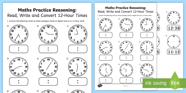 Analogue Digital Clock Worksheets Converting Time