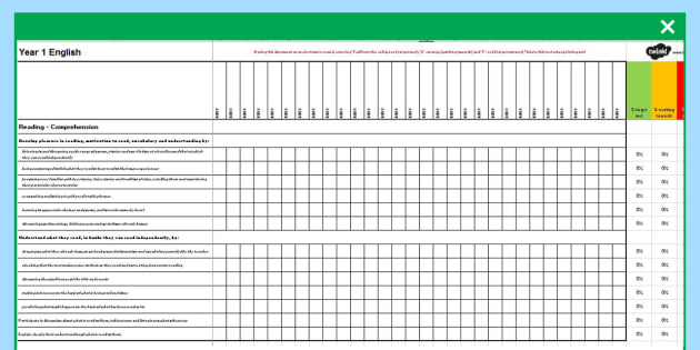 2014 National Curriculum Year 1 English Spreadsheet - class management