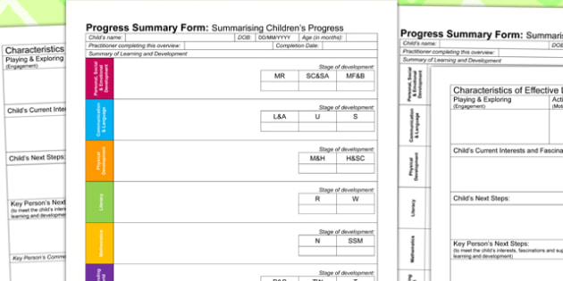 EYFS Progress Summary Form - progression, progression form, plan