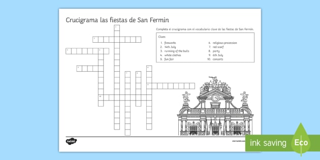 San Fermin Festivities Crossword Spanish (teacher made)