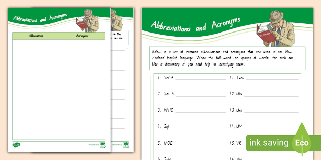 Abbreviations and Acronyms Activity Sheet