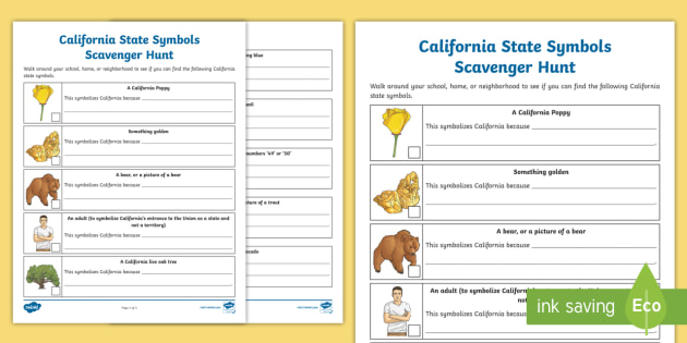 California State Symbols Scavenger Hunt (teacher made)