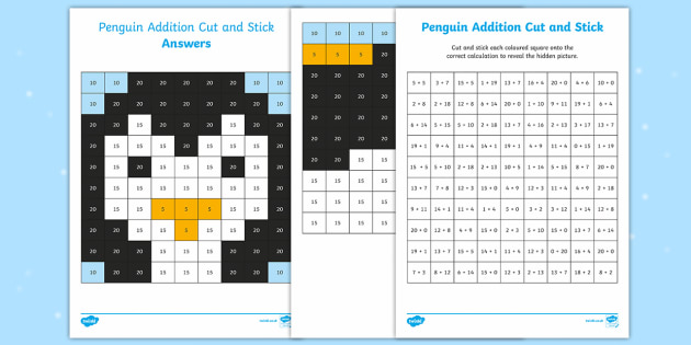 Penguin Addition Cut and Stick Mosaic