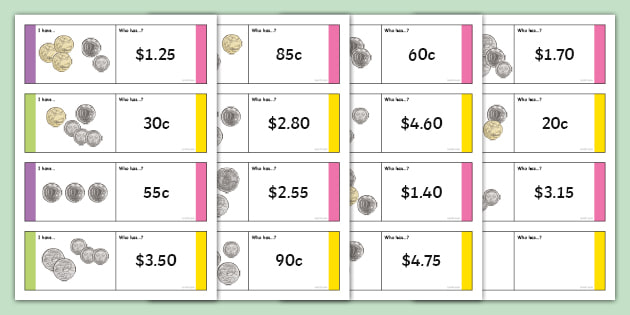 Australian Coin Matching Loop Cards (teacher made)