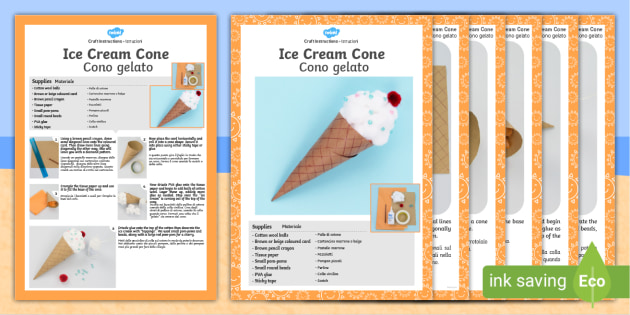 Ice Cream Cone Craft Instructions English/Italian - Ice Cream Cone Craft