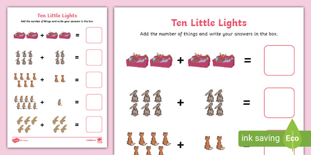 Ten Little Lights Addition to 10 Worksheet / Worksheet