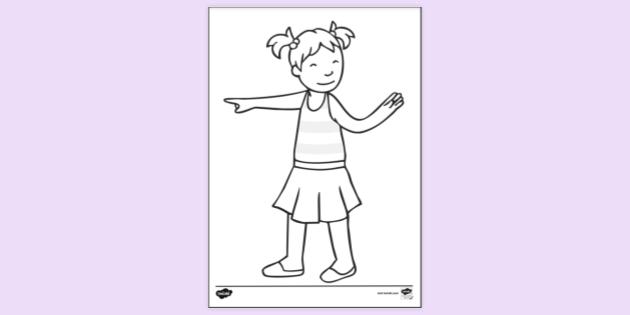 Child Girl Stood Pointing Colouring | Colouring Sheets