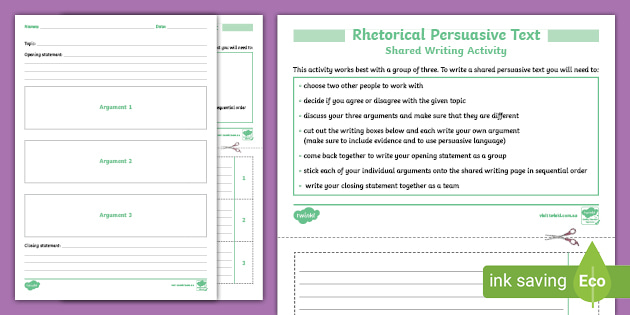 Persuasive Text Shared Writing Activity Task 3-6
