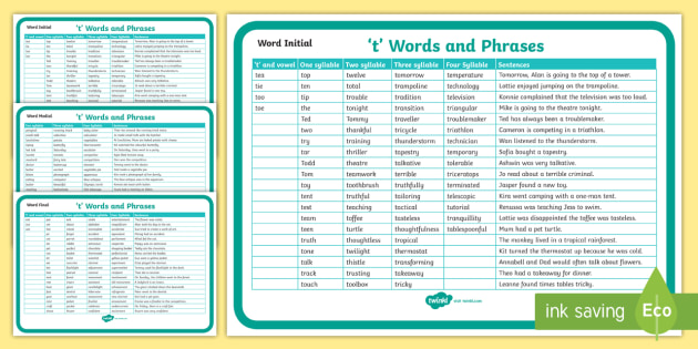 * NEW * T Words and Phrases Word Mat - T Word List - t sound