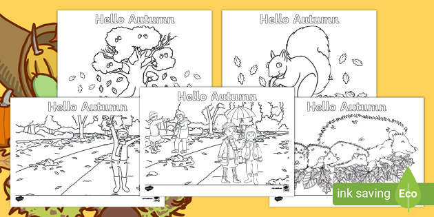 Hello Autumn Colouring Pages