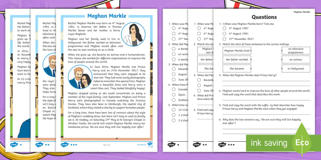 KS1 Meghan Markle Differentiated Reading Comprehension Activity