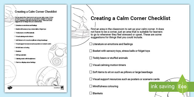 Creating a Calming Corner Checklist | CfE Resources | Twinkl
