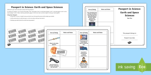Year 5 Earth and Space Sciences Passport Booklet