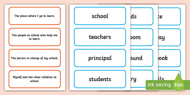 Everyday Words School Vocabulary meaning definition match
