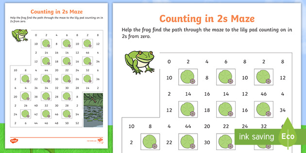 Summer-Themed Counting in Twos Maze Worksheet (teacher made)