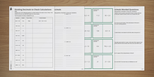 Multiplying and Dividing Decimals Resource Pack - Beyond