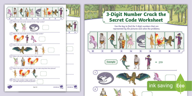 👉 Place Value 3-digit Number Crack the Secret Code Worksheet