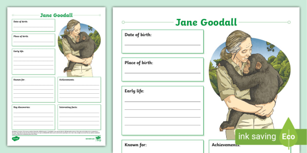 Jane Goodall Fact File Template,Jane Goodall (teacher made)