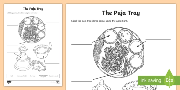The Puja Tray Activity Sheet - hinduism, hindu, worship, shrine