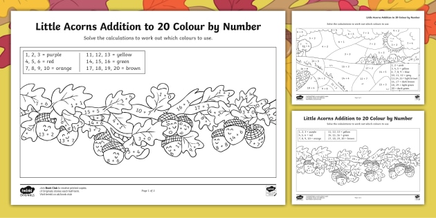 Little Acorns Addition to 20 Color by Number (Teacher-Made)