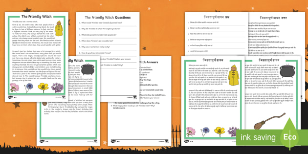 Halloween Differentiated Reading Comprehension Activity English/Hindi