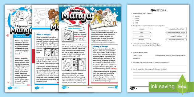 UKS2 Japanese Manga Differentiated Reading Comprehension