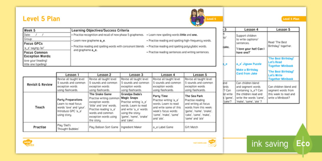 Level 5 Week 5 Plan (teacher made)