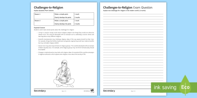 Challenges for Religion Sample Exam Questions (teacher made)