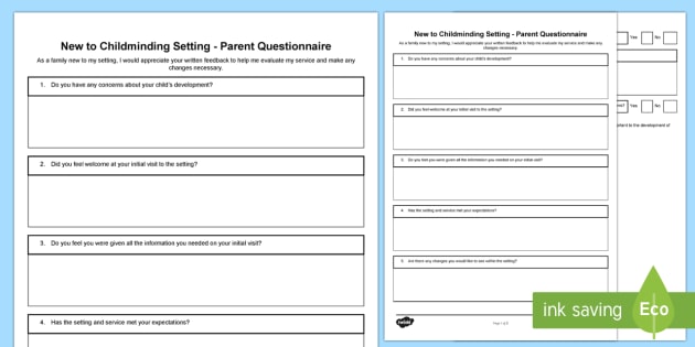 New to Childminding Setting- Childminder feedback form
