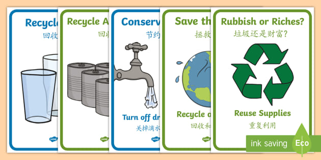 Eco Poster packs English/Mandarin-Chinese (teacher made)