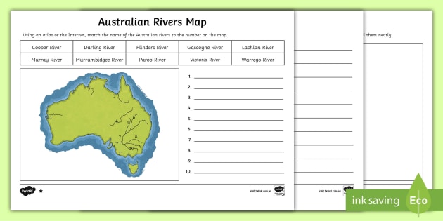 Australian Rivers Map Worksheet (teacher made)