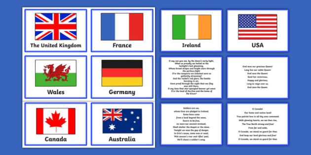 National Anthems Matching Cards (teacher made)