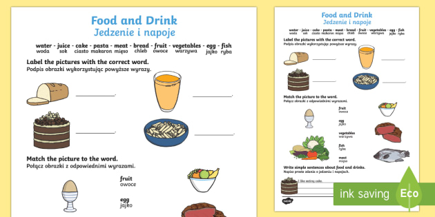 Food and Drink Worksheet / Worksheet English/Polish