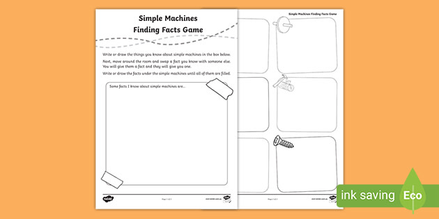 Simple Machines Finding Facts Worksheet (teacher made)