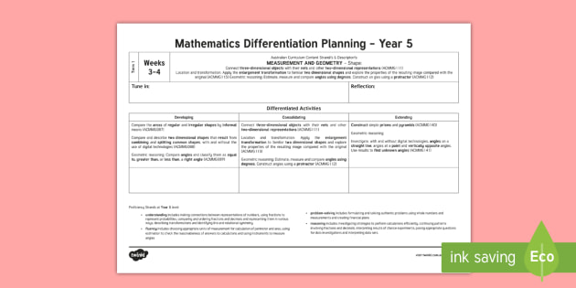 Year 5 Shape Mathematics Differentiated Plan (teacher made)