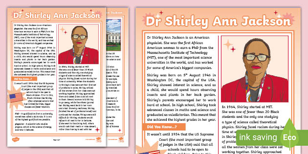 KS2 All About Shirley Ann Jackson Fact File (teacher made)