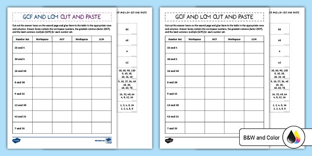 Gcf And Lcm Worksheets 4th Grade