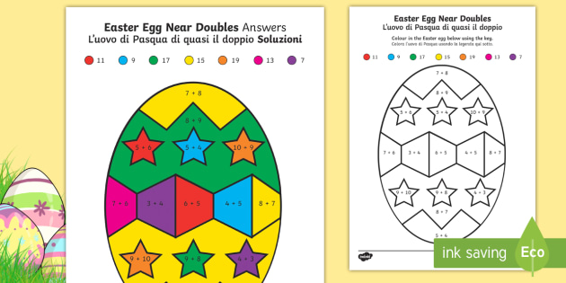 Easter Egg Near Doubles Colour by Number - English / Italian