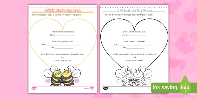 Valentine's Day Poetry Writing Activity - Grades K-3