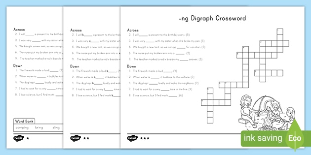 -ng Digraph Crossword Differentiated Activity (teacher made)
