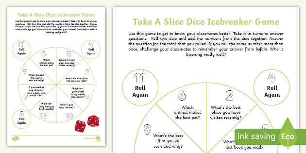 Take A Slice Dice Icebreaker Game (teacher made)